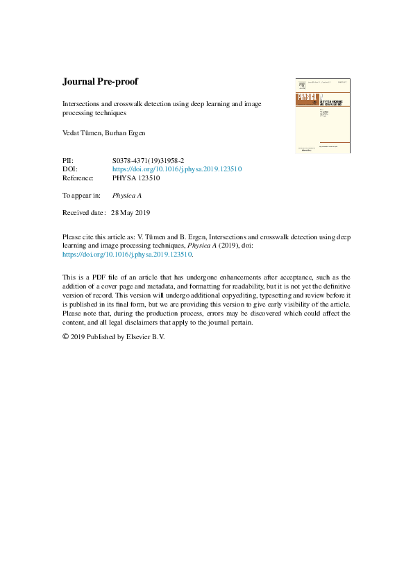 (PDF) Intersections and crosswalk detection using deep learning and image processing techniques