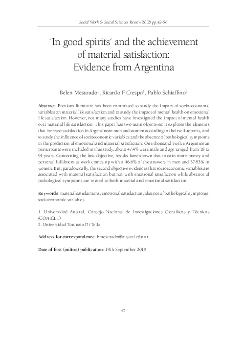(PDF) ´In Good Spirits´ and the Achievement of Material Satisfaction ...