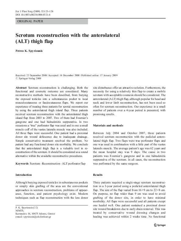 (PDF) Scrotum reconstruction with the anterolateral (ALT) thigh flap