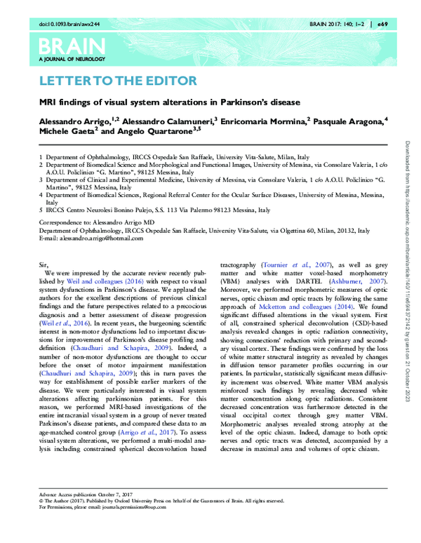 (PDF) MRI findings of visual system alterations in Parkinson’s disease