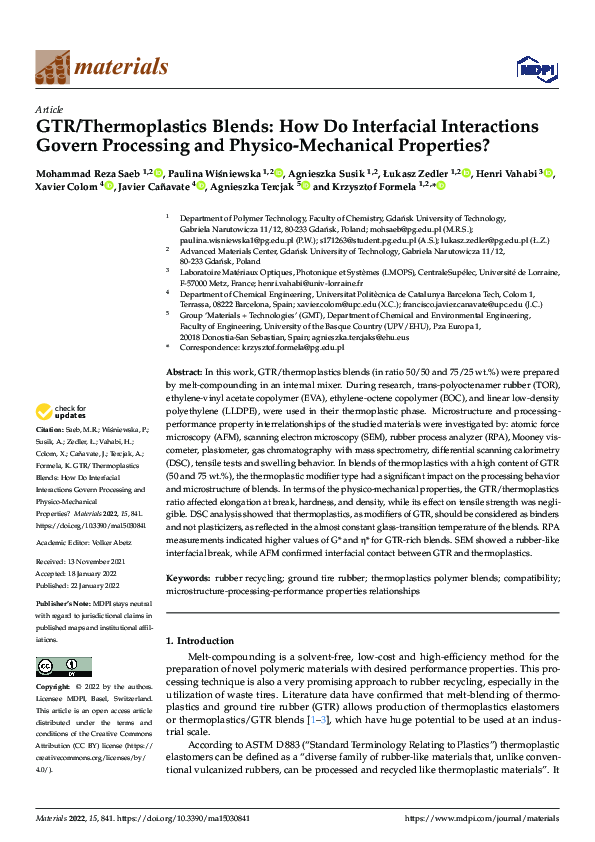 (PDF) GTR/Thermoplastics Blends: How Do Interfacial Interactions Govern Processing and Physico ...