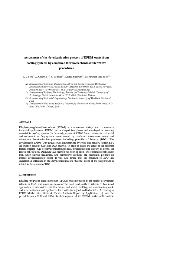 (PDF) Assessment of the devulcanization process of EPDM waste from ...