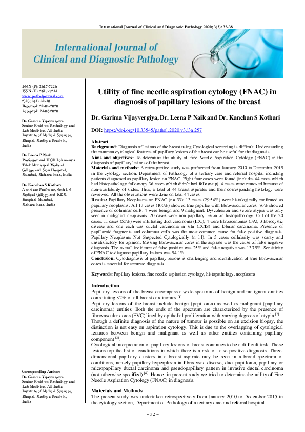 (PDF) Utility of fine needle aspiration cytology (FNAC) in diagnosis of ...