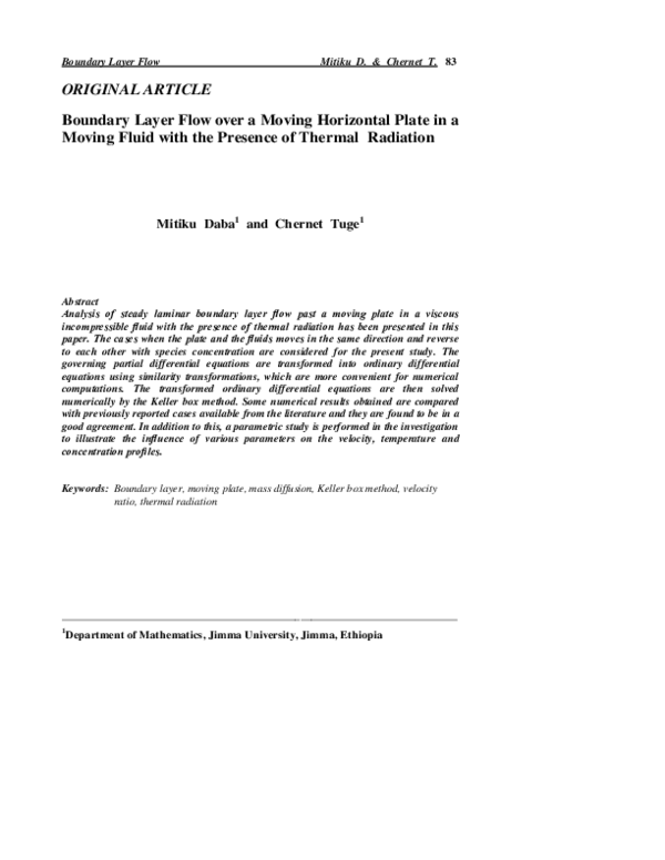 Pdf Boundary Layer Flow Over A Moving Horizontal Plate In A Moving Fluid With The Presence Of