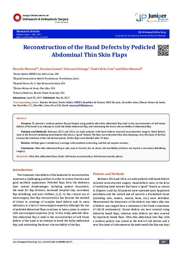 (PDF) Reconstruction of the Hand Defects by Pedicled Abdominal Thin ...