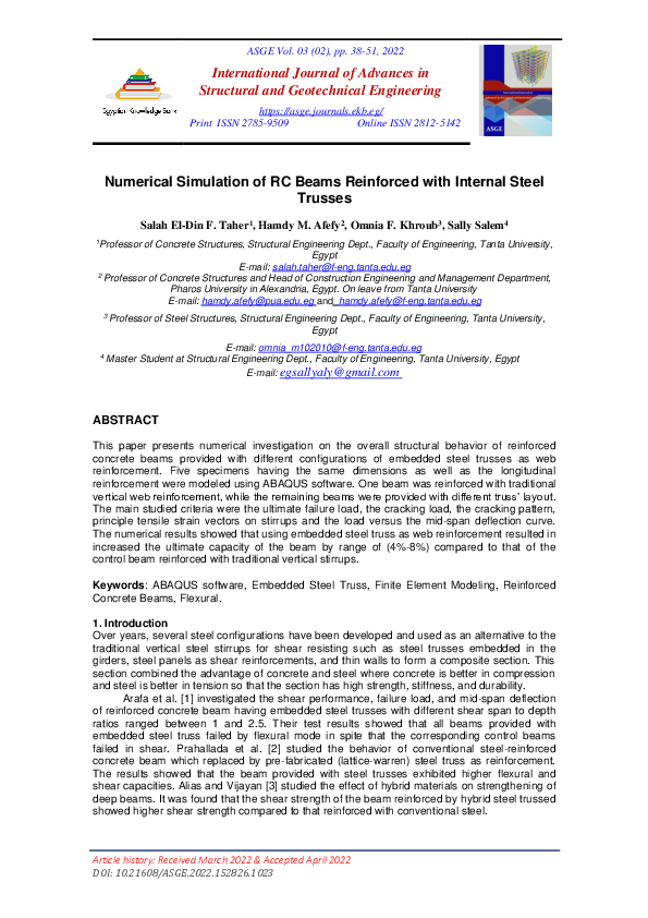 (PDF) Numerical Simulation of RC Beams Reinforced with Internal Steel ...