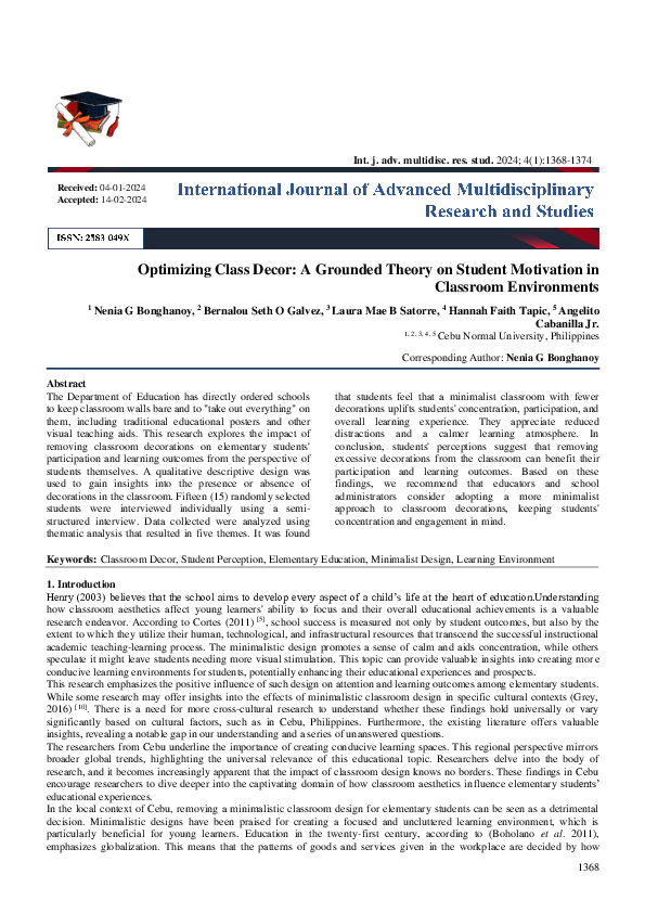 (PDF) Optimizing Class Decor: A Grounded Theory on Student Motivation in Classroom Environments
