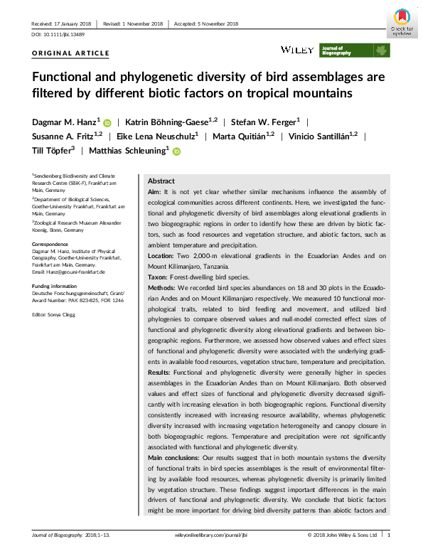 (PDF) Functional and phylogenetic diversity of bird assemblages are ...