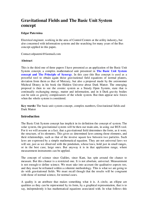 (PDF) Gravitational Fields and The Basic Unit System concept
