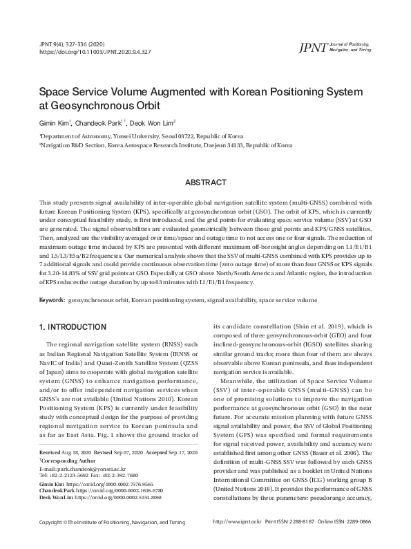 (PDF) Space Service Volume Augmented with Korean Positioning System at ...