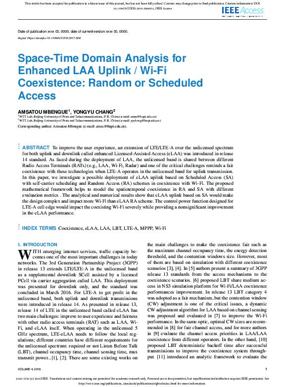 (PDF) Space-Time Domain Analysis for Enhanced LAA Uplink / Wi-Fi Coexistence: Random or ...