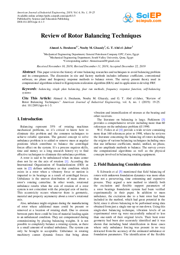 (PDF) Review of Rotor Balancing Techniques
