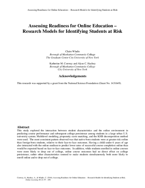 (PDF) Assessing Readiness for Online Education — Research Models for ...