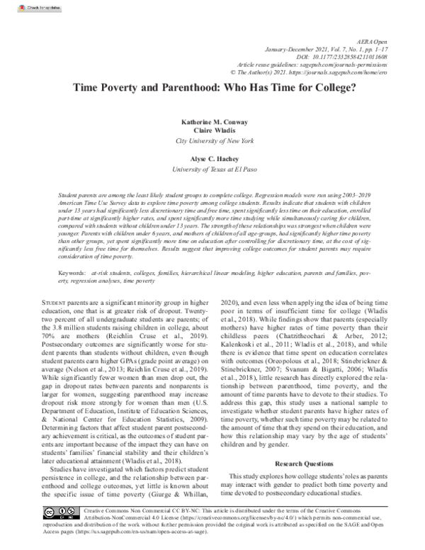 (PDF) Time Poverty and Parenthood: Who Has Time for College?