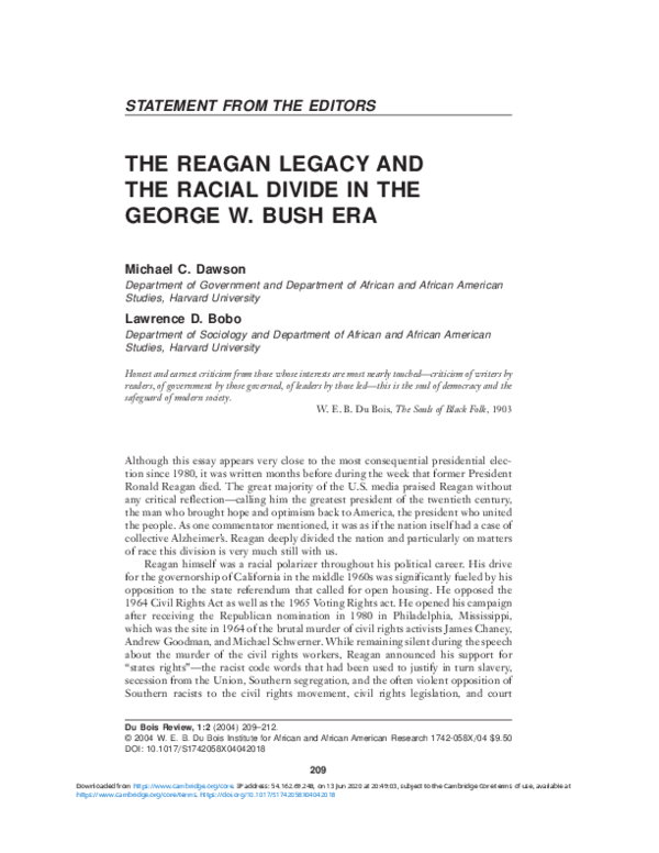 (PDF) The Reagan Legacy and the Racial Divide in the George W. Bush Era