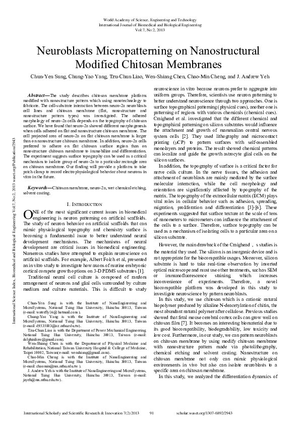 (PDF) Neuroblasts Micropatterning on Nanostructural Modified Chitosan Membranes
