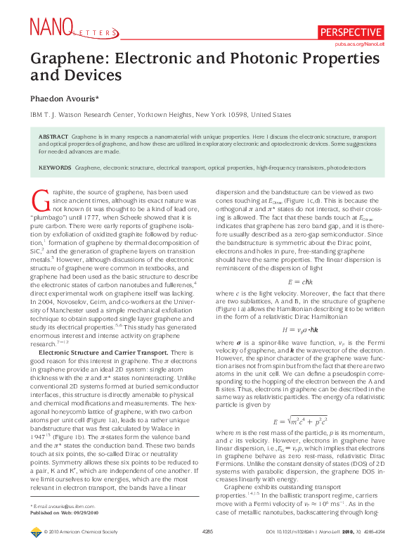 (PDF) Graphene: Electronic and Photonic Properties and Devices