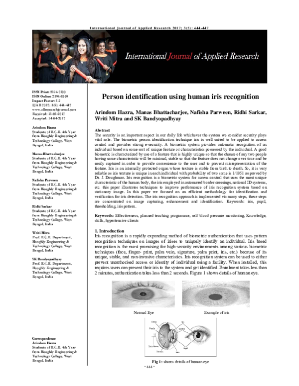 (PDF) Person identification using human iris recognition