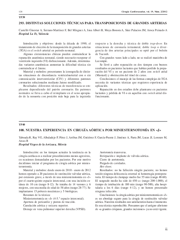 (PDF) 293. Distintas soluciones técnicas para transposiciones de grandes arterias