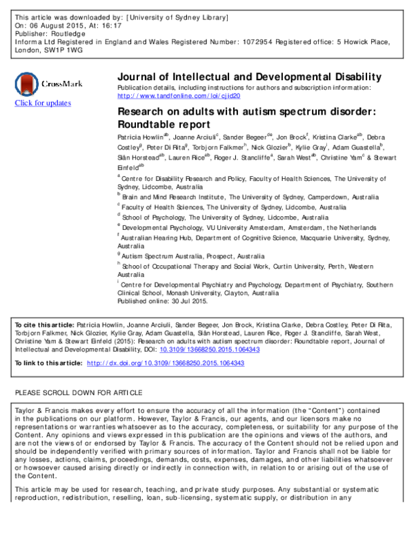 (PDF) Research on adults with autism spectrum disorder: Roundtable report