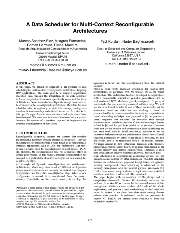 (PDF) A data scheduler for multi-context reconfigurable architectures