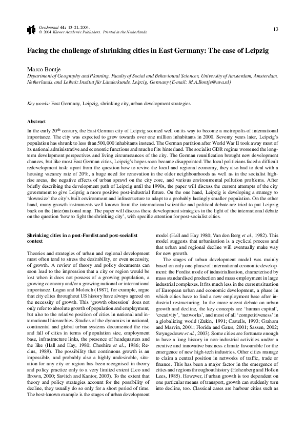 (PDF) Facing the challenge of shrinking cities in East Germany: The ...