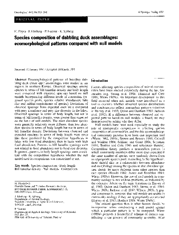 (PDF) Species composition of dabbling duck assemblages: ecomorphological patterns compared with ...