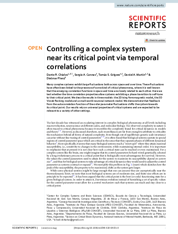 (PDF) Controlling a complex system near its critical point via temporal correlations
