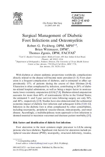 (PDF) Surgical Management of Diabetic Foot Infections and Osteomyelitis