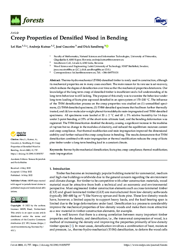 (PDF) Creep Properties of Densified Wood in Bending