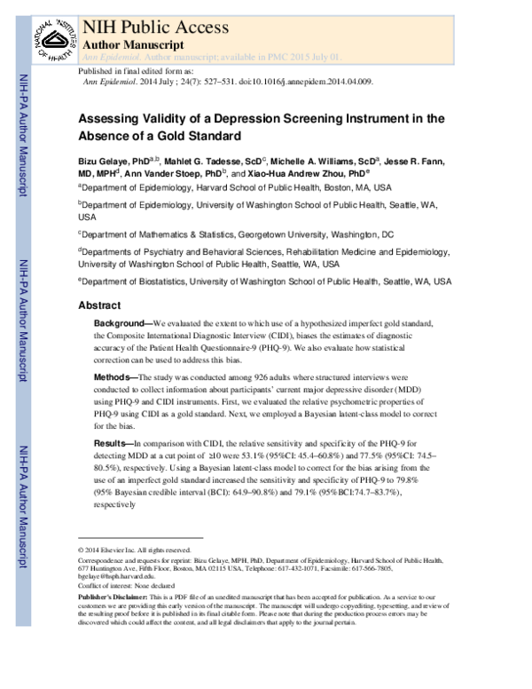 (PDF) Assessing validity of a depression screening instrument in the ...