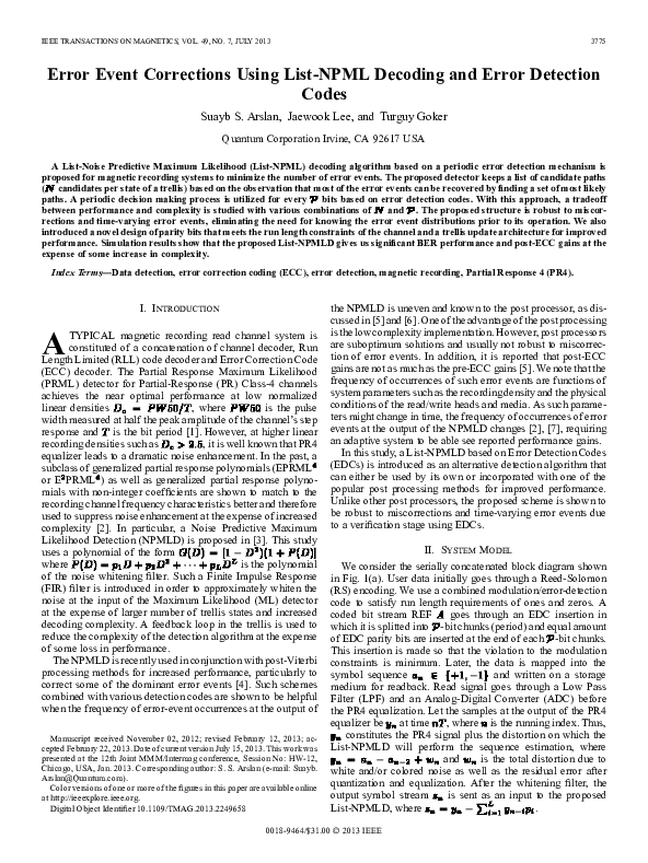 (PDF) Error Event Corrections Using List-NPML Decoding and Error ...