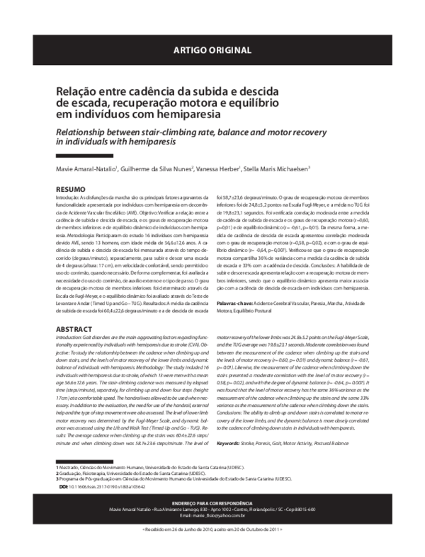 (PDF) Relação entre cadência da subida e descida de escada, recuperação ...