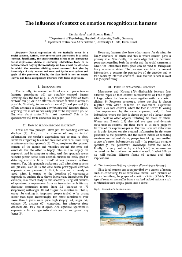 (PDF) The influence of context on emotion recognition in humans