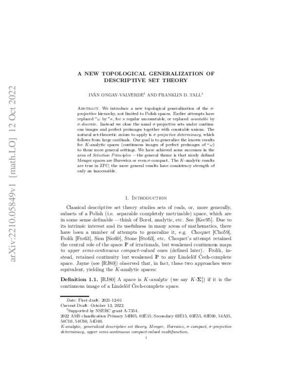 (PDF) A new topological generalization of descriptive set theory