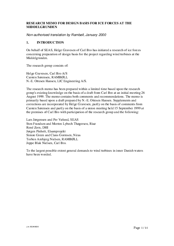 (PDF) RESEARCH MEMO FOR DESIGN BASIS FOR ICE FORCES AT THE MIDDELGRUNDEN