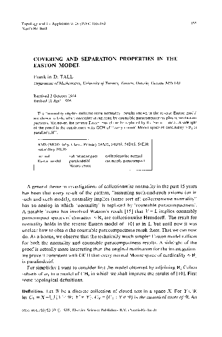 (PDF) Covering and separation properties in the Easton model