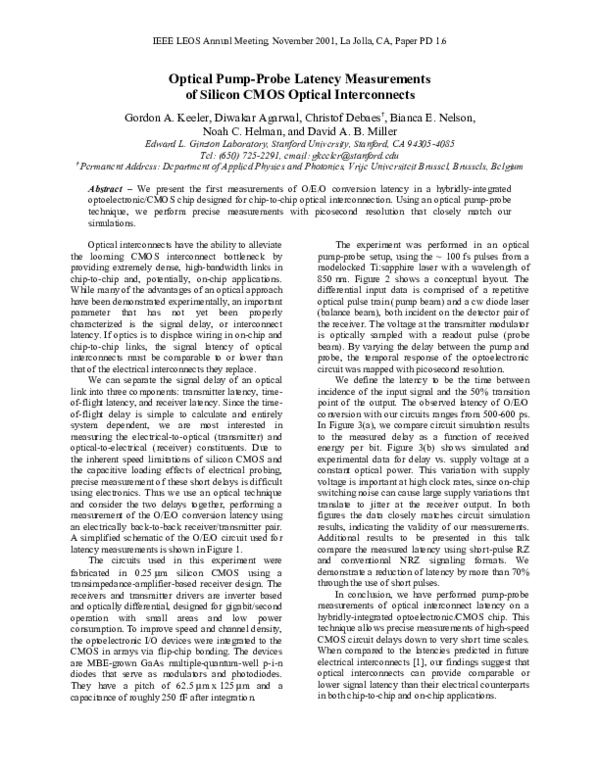 (PDF) Optical Pump-Probe Latency Measurements of Silicon CMOS Optical ...