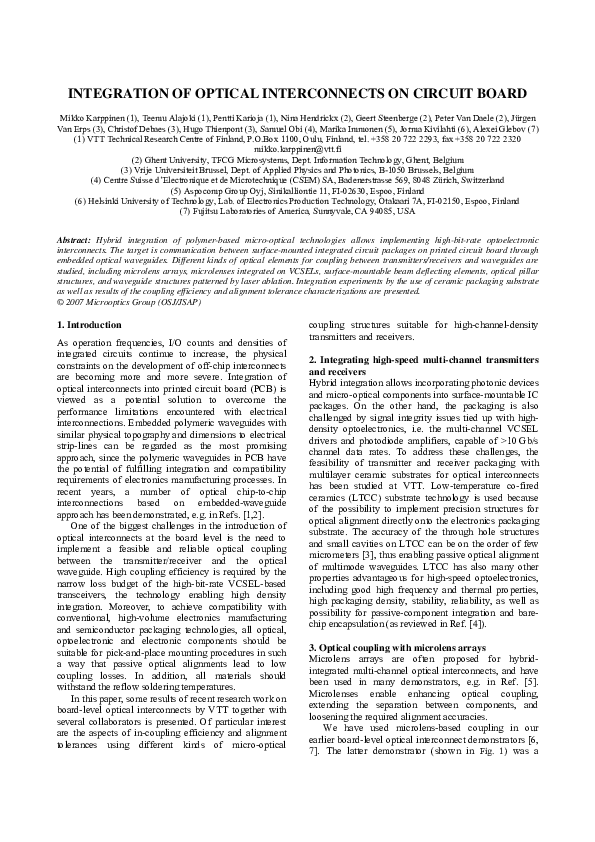 (PDF) Integration of optical interconnections on circuit board
