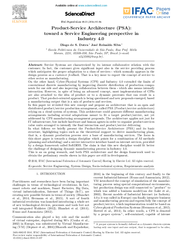 (PDF) Product-Service Architecture (PSA): toward a Service Engineering ...