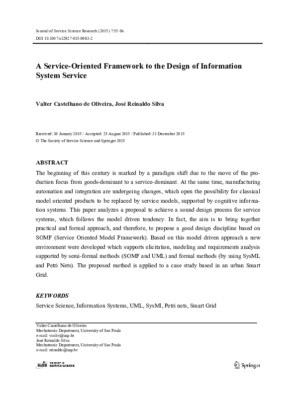 (PDF) A service-oriented framework to the design of information system service