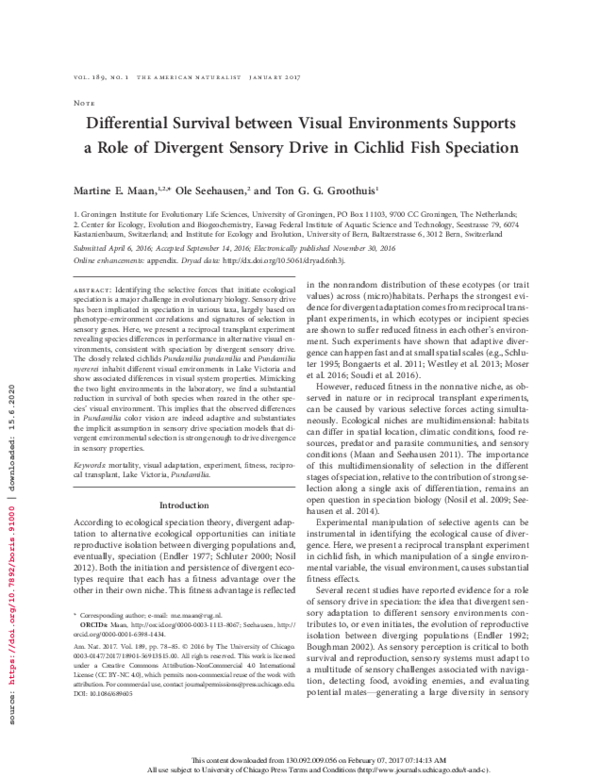 (PDF) Visual Environment Drives Cichlid Speciation