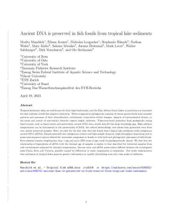 (PDF) Ancient DNA is preserved in fish fossils from tropical lake sediments