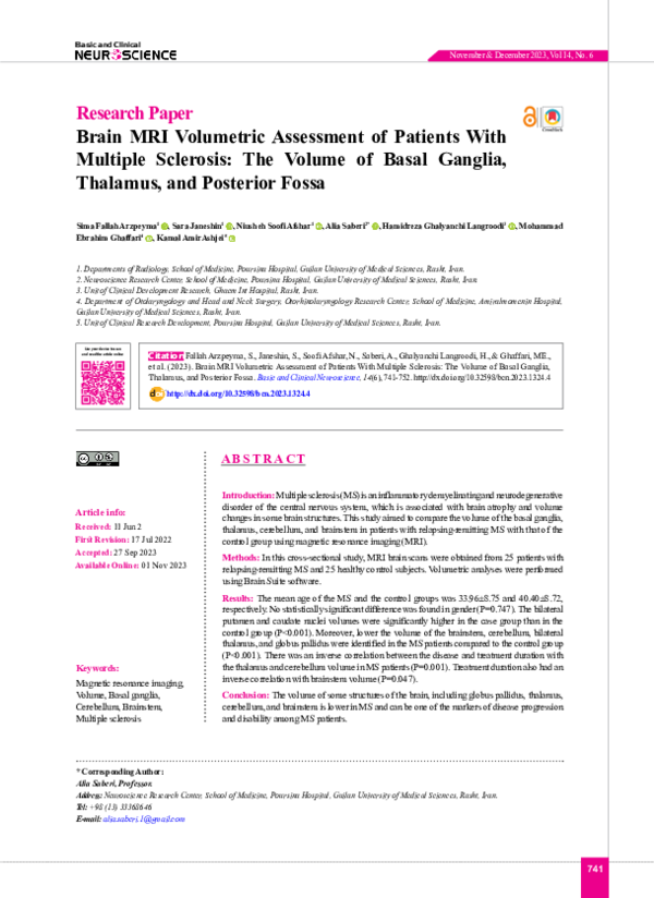(PDF) Brain MRI Volumetric Assessment of Patients With Multiple ...