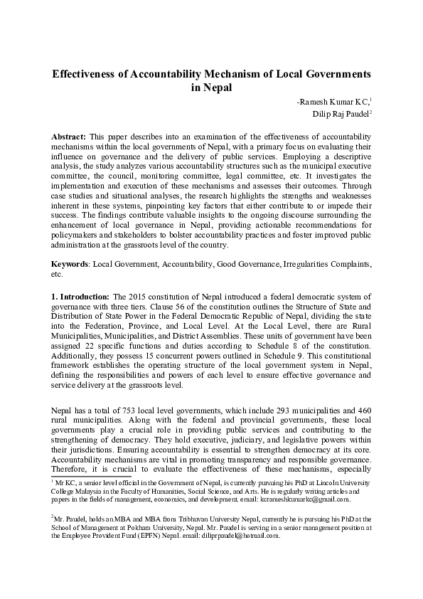 (DOC) Effectiveness of Accountability Mechanism of Local Governments in ...