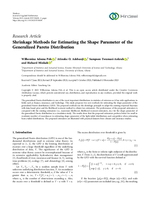 Pdf Shrinkage Methods For Estimating The Shape Parameter Of The Generalized Pareto Distribution