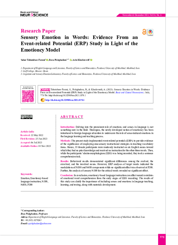 (PDF) Sensory Emotion in Words: Evidence From an Event-related ...