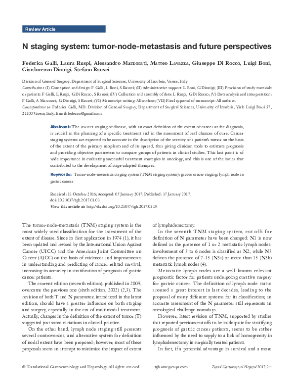 (PDF) N staging system: tumor-node-metastasis and future perspectives