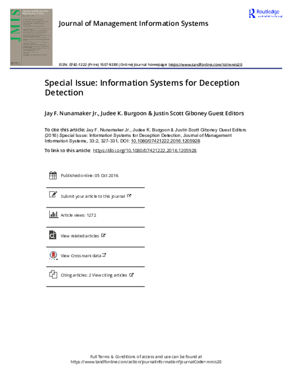 (PDF) Special Issue: Information Systems for Deception Detection
