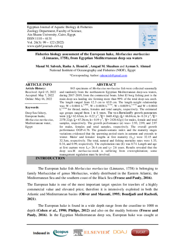 (PDF) Fisheries biology assessment of the European hake, Merluccius ...